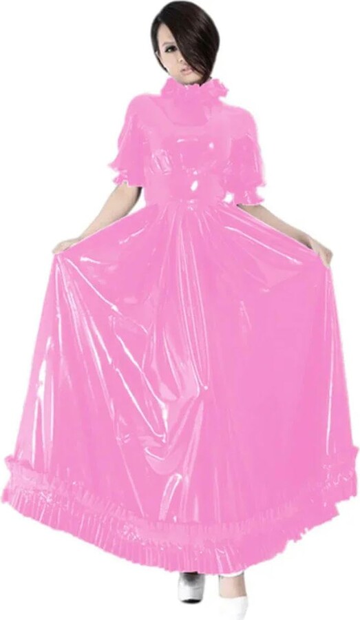 XINLIANYI Swing Long Dress PVC Leather A-line Evening Dress High Neck ...