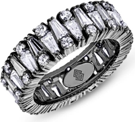 Sally Skoufis Culture Ring With Man Made White Diamonds In Black ...