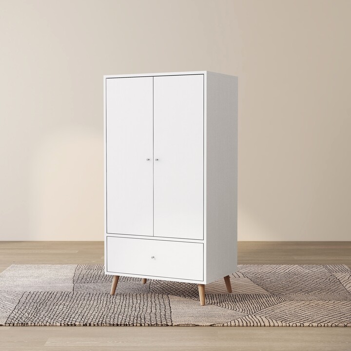 DH BASIC Scandinavian White Wardrobe Armoire with Knobs by Denhour ...
