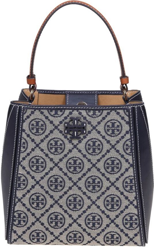Tory Burch Bucket Bag In Monogram Fabric And Leather - ShopStyle