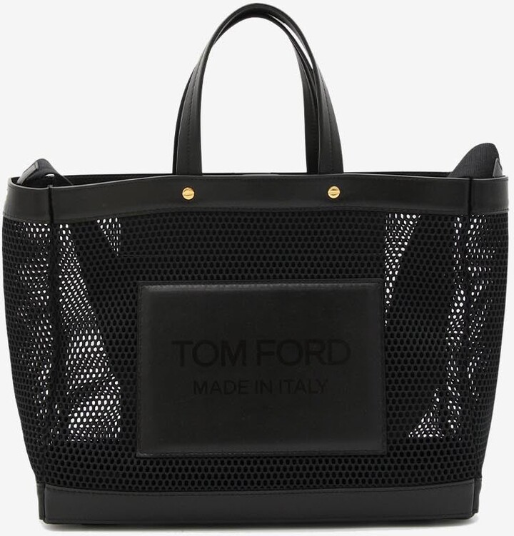 Tom Ford Logo Patch Tote Bag in Leather and Mesh - ShopStyle