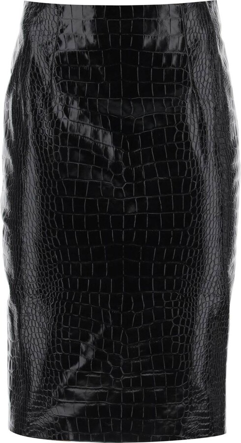 Versace Croco-Effect Leather Pencil Skirt - ShopStyle