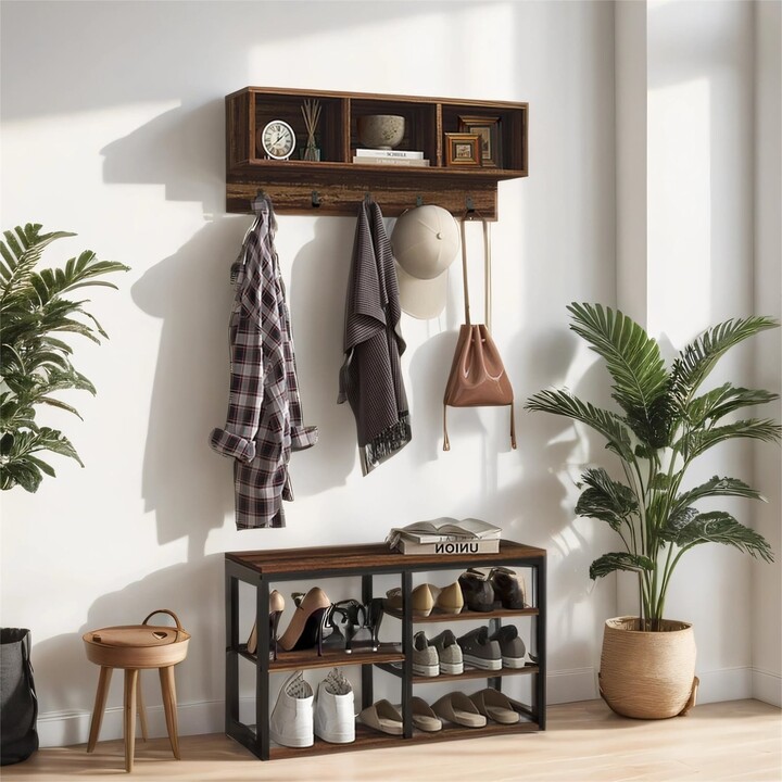 Kenroy Home Coat Rack Shoe Bench Set, 5-Hook Hall Tree with Bench and ...