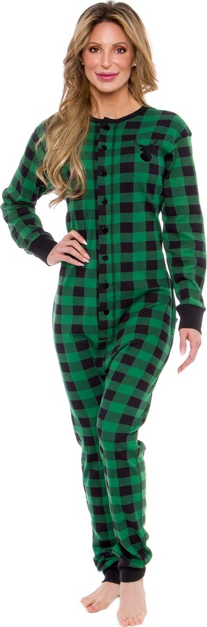 Silver Lilly Women's Oh Deer Flapjack Pajamas - Buffalo Plaid Adult One ...