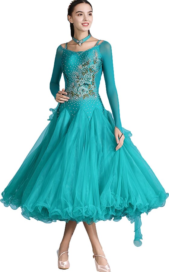 YDHTIZ Ballroom Dance Dress Tango Competition Dancewear Sparkly ...
