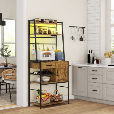 Red Barrel Studio Baker's Rack With Power Outlet And LED Lights, Coffee ...