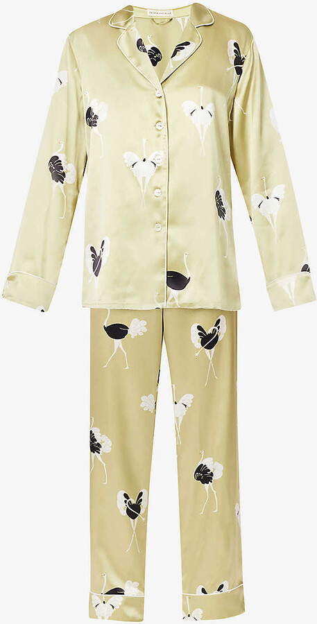 Olivia von Halle Lila bird-print silk pyjamas - ShopStyle Pajamas