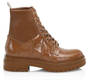 Gianvito Rossi Women's Martis Rib-Knit Croc-Embossed Leather Combat ...