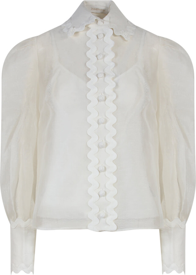 Zimmermann Linen and silk shirt with embroidered profiles - ShopStyle Tops