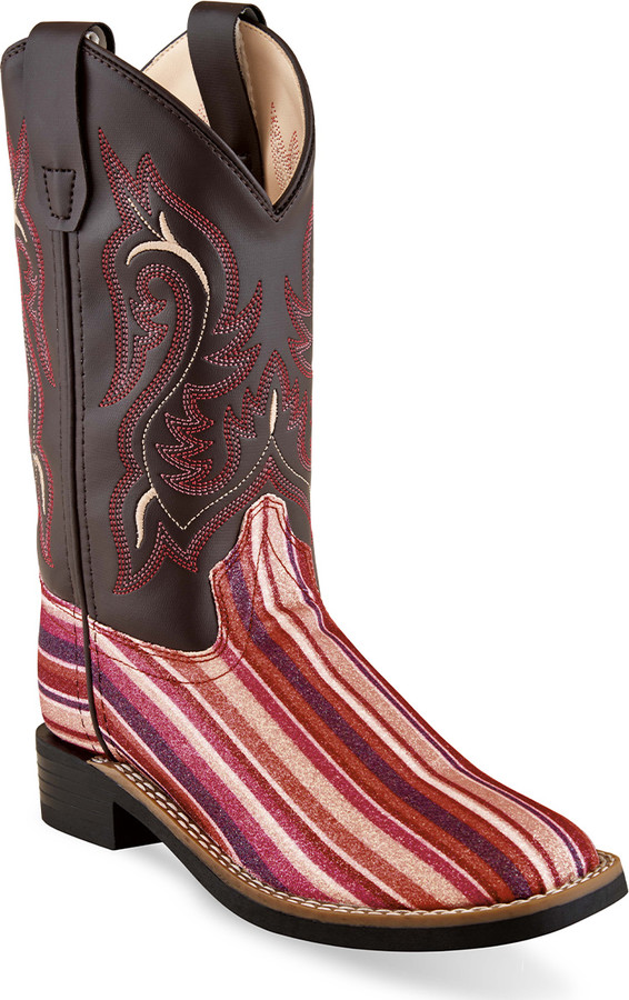 Old West Girls' Western Boots Raddish - Brown & Red Stripe Leather ...