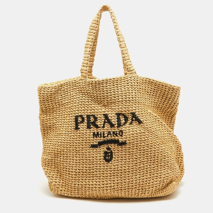 Prada Woven Raffia Logo Tote - ShopStyle