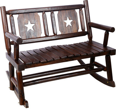 Millwood Pines Outdoor Wood Rocking Bench Carbonized Double Rocking ...