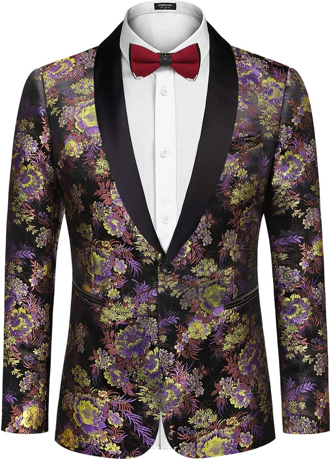 COOFANDY Men's Floral Dress Suit Luxury Embroidered Wedding Blazer ...