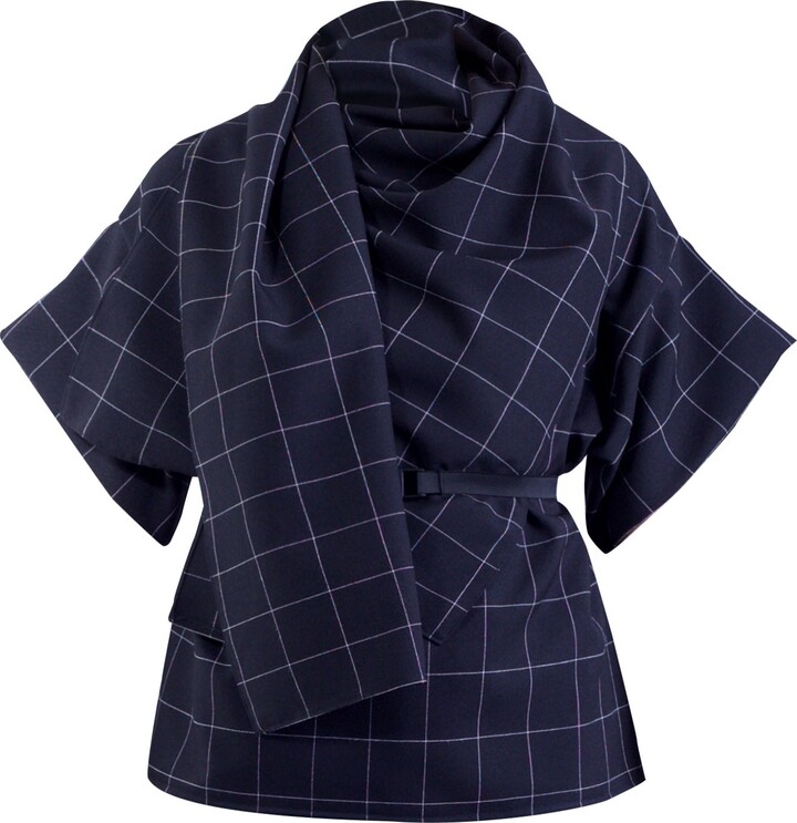 Meem Label Women's Blue Dexter Navy Large Grid Top - ShopStyle