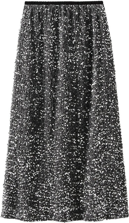 ZISTRCBAO Long Sequin Skirt for Women - Ladies A Line Long Elasticated Waist Pull On Skirt ...