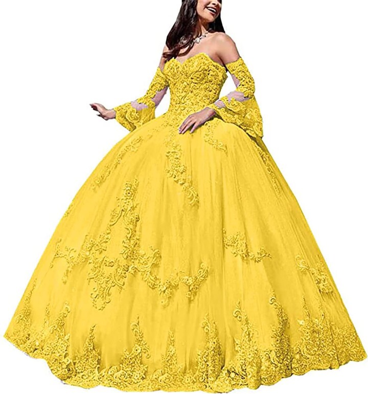 Generic Sweetheart Ball Gown Yellow Tulle Quinceanera Dresses Puffy ...