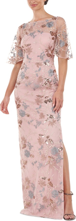 JS Collections Women's Daphne Embroidered Flutter-Sleeve Gown ...