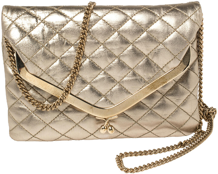 Dolce & Gabbana Metallic Gold Quilted Leather Kisslock Foldover Chain ...