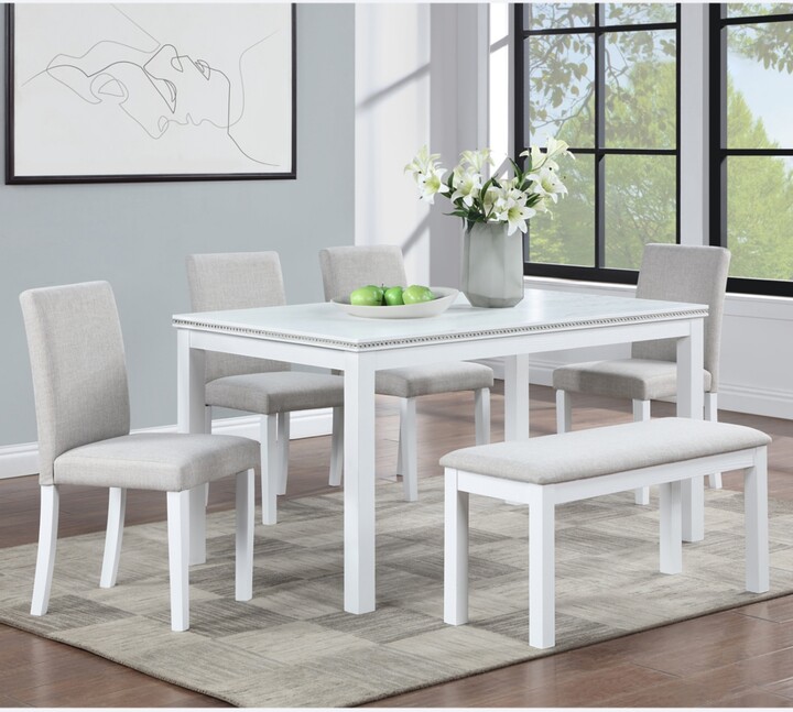 Simplie Fun White Rectangular Dining Table with Bench for 6 - ShopStyle