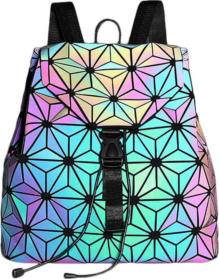 RANSUU Holographic Geometric Backpack Reflective for Women Shard ...