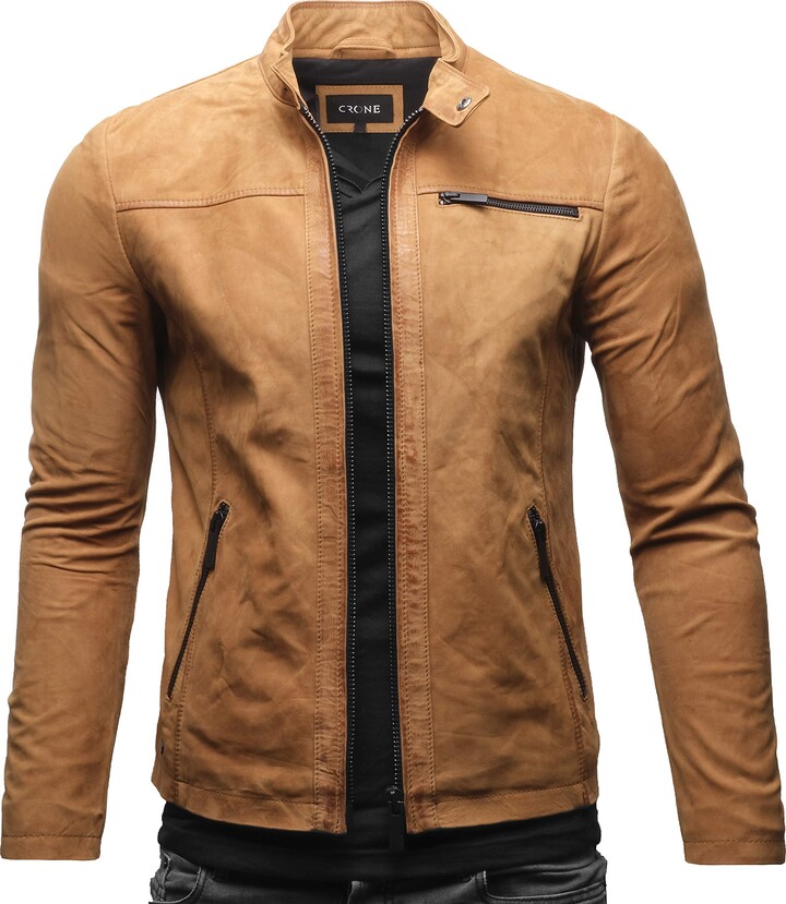 Crone Epic Men's Leather Jacket Cleane Lightweight Basic Jacket Made of Soft Sheep Leather ...