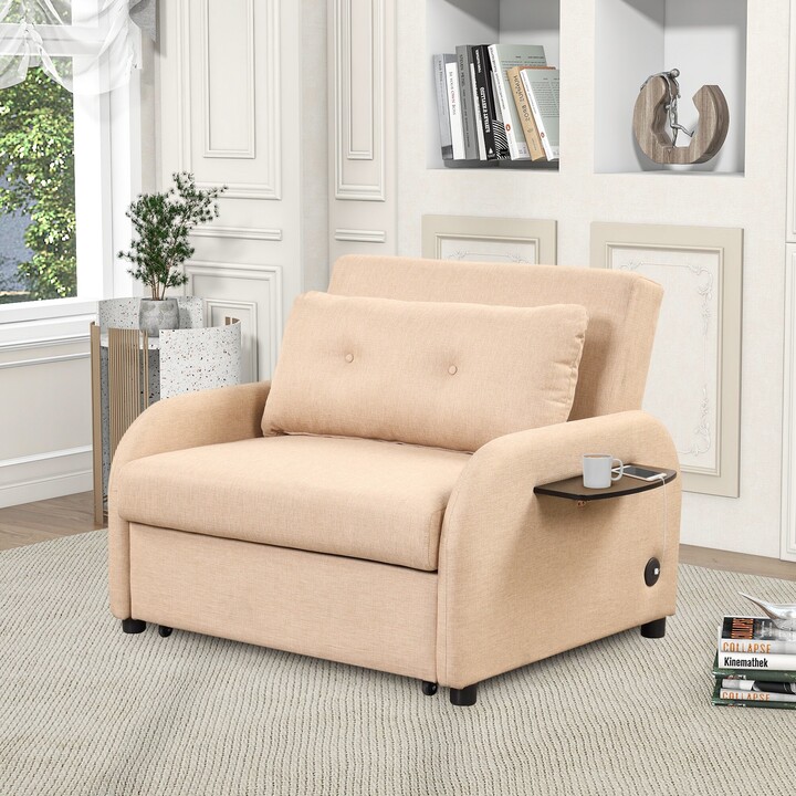 IGEMAN Linen Upholstered Sofa Convertible Pull out Sleeper Sofa ...