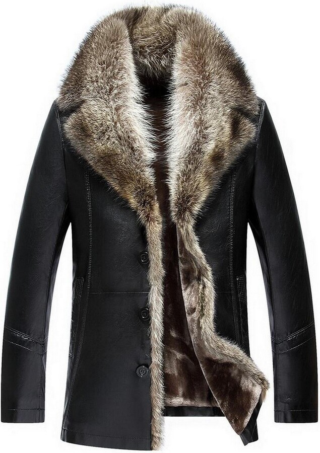 NMBMN Men's Winter Thicker Warm Premium Leather Jacket Luxury Fur Big ...