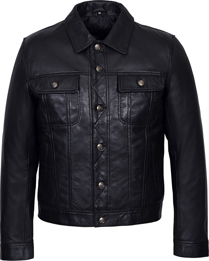 Smart Range Leather Trucker Men's Black Classic Western Real Napa Soft ...