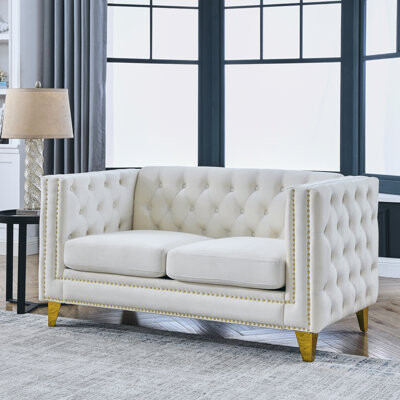 Wenty Velvet Sofa For Living Room,Buttons Tufted Square Arm Couch, Modern Couch Upholstered ...