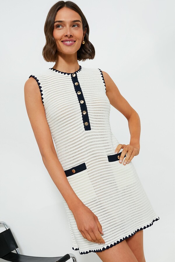 Self-Portrait Cream Crochet Contrast Trim Mini Dress - ShopStyle