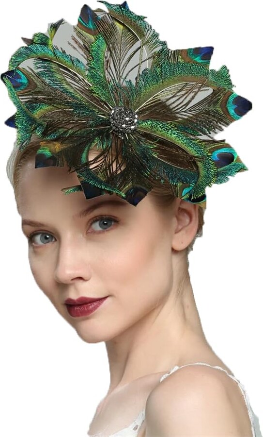 Generic Peacock Feather Fascinator Hat for Women Tea Party Derby Hats ...
