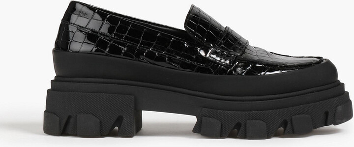 Ganni Croc-effect patent-leather platform loafers - ShopStyle
