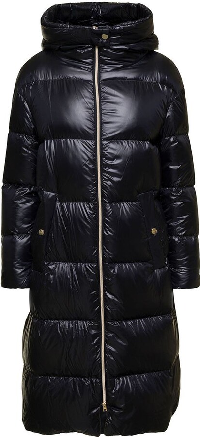 Herno Woman's Ultralight Quilted Nylon Black Long Down Jacket - ShopStyle