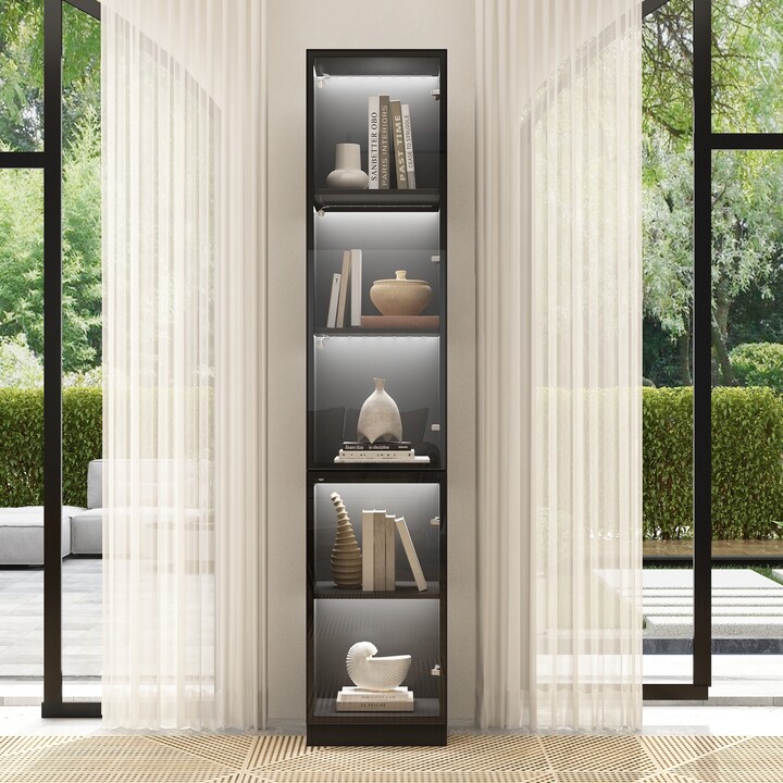 FUFU&GAGA Tall Modular Display Storage Cabinet Bookcase w/Light Home ...