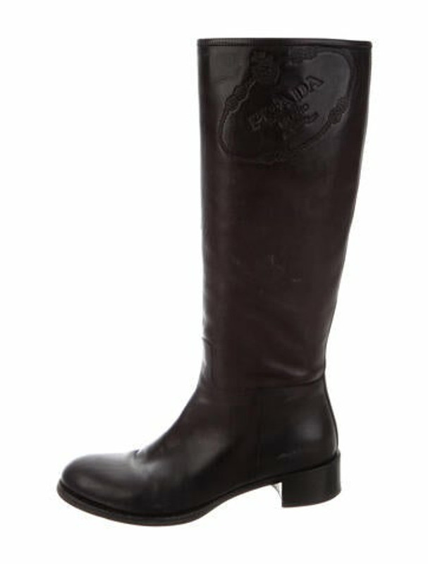 Prada Leather Riding Boots Black - ShopStyle