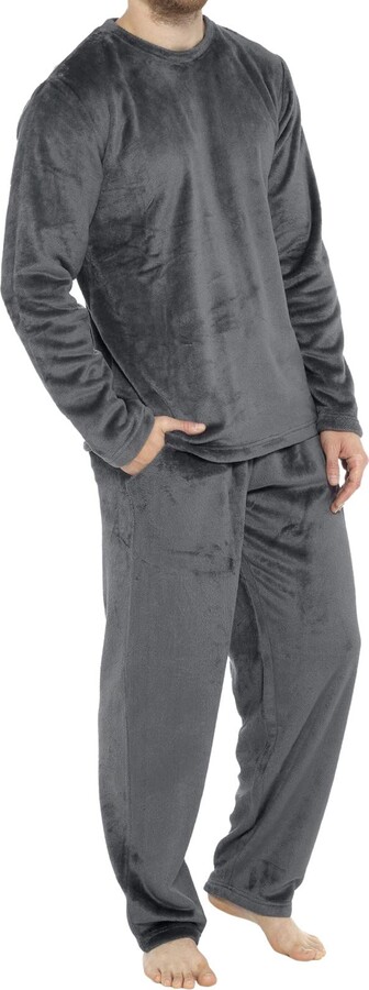 VESNIBA Men's Plush Fleece Pajama Set Warm Cozy Sleepwear Fluffy Long ...