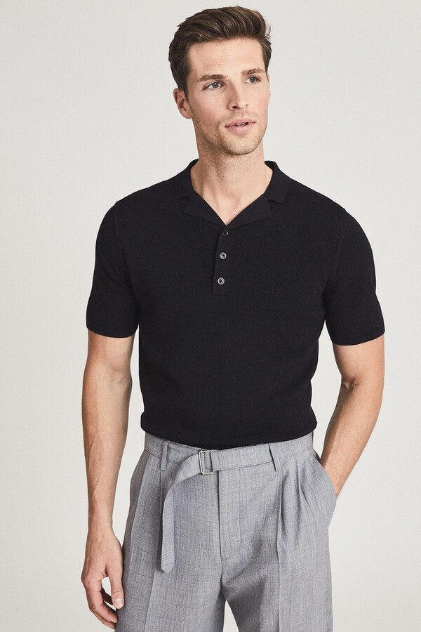 Reiss Black Hali Cuban Collar Polo Shirt - ShopStyle