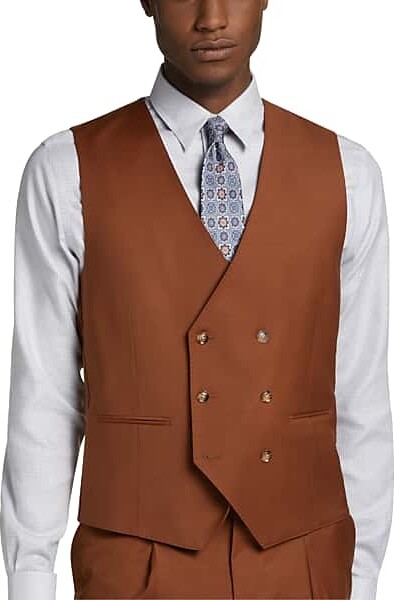 Tayion Men's Classic Fit Suit Separates Double Breasted Vest Rust ...