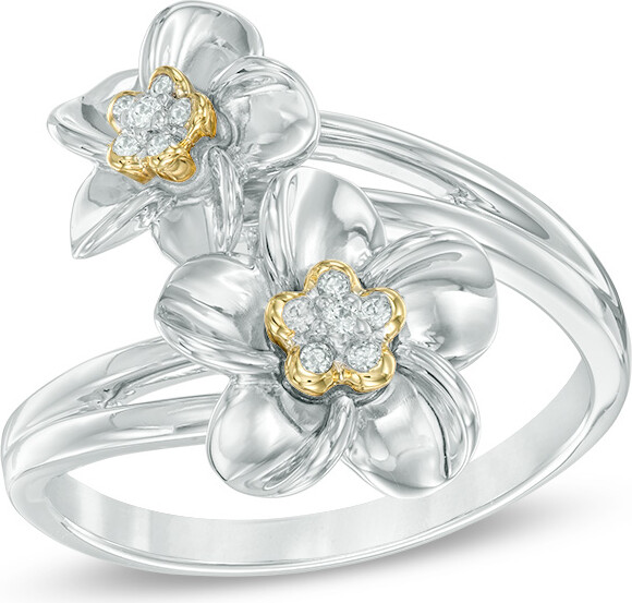 Zales Diamond Accent Flower Bypass Ring in Sterling Silver and 10K Gold ...