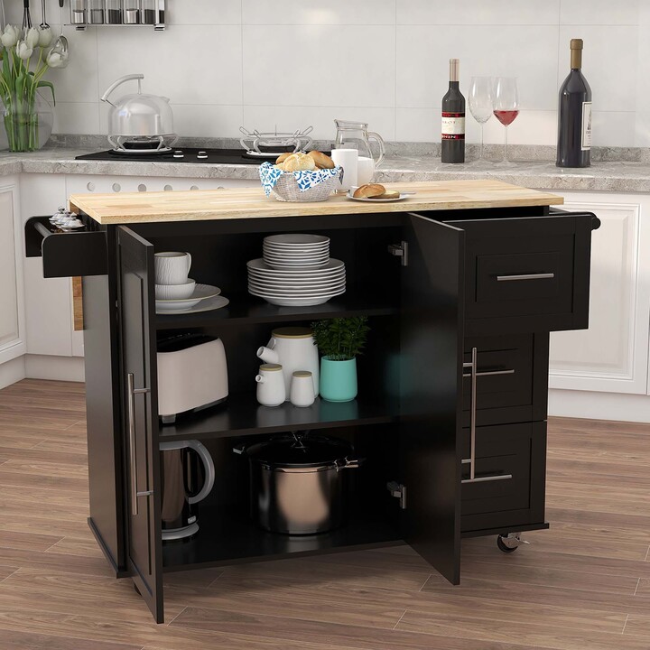Kitchen Island with Extensible Solid Wood Table Top - ShopStyle