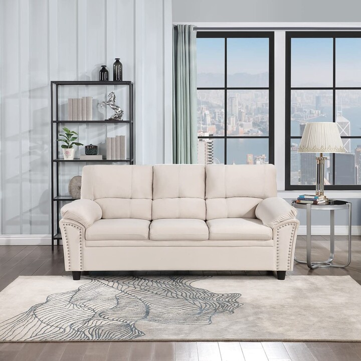 EMKK Upholstered Modern 3-Seater Loveseat Sofa Velvet Couch Scroll Arms ...