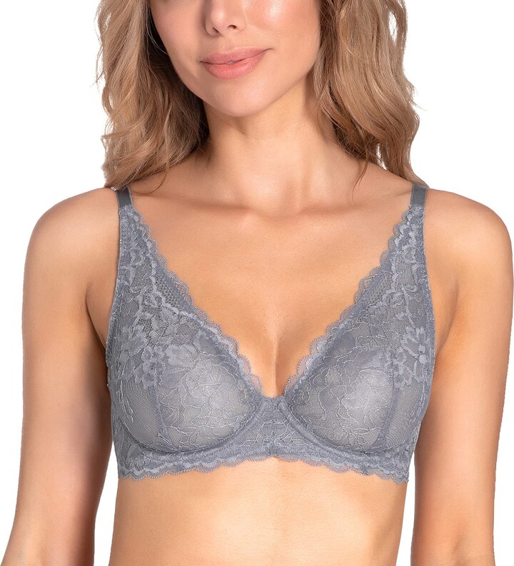 WingsLove Women's Plunge Bra Wired Deep V Sexy Floral Lace Non Padded Thin Full Coverage Bra ...