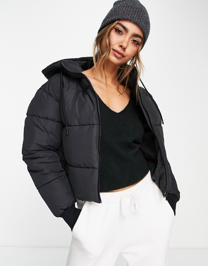 Monki oversized bomber padded coat with hood - ShopStyle