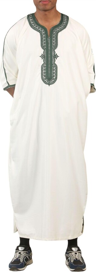 Thobez Men's Moroccan Thobe White Gandoura Short Sleeve Jubba Islamic ...
