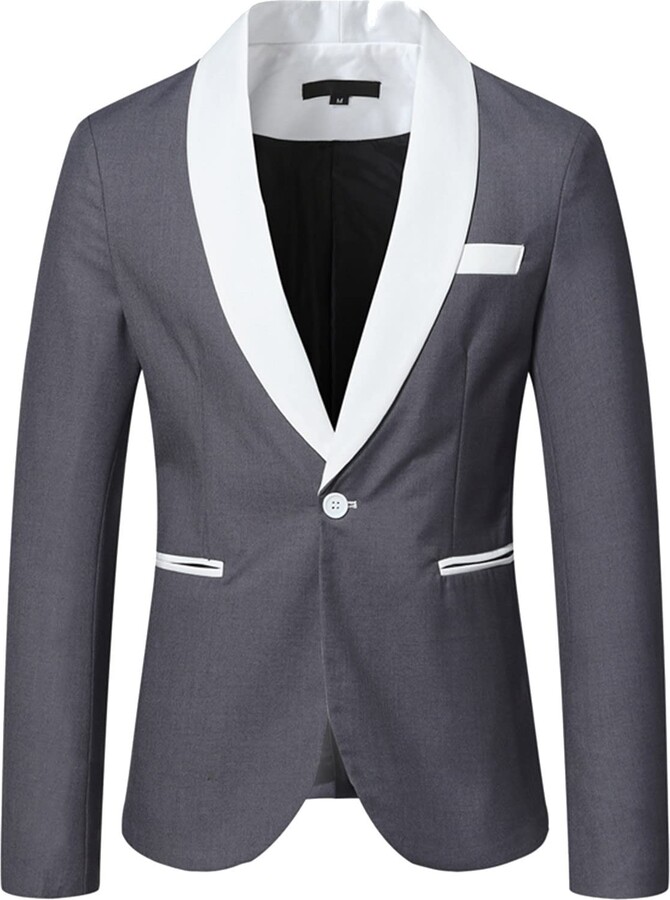 Luckywaqng Men's Open Slim Fit Suit Jacket with One Button in Contrast ...