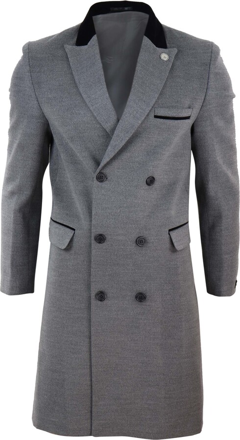 TruClothing 3/4 Long Double Breasted Overcoat Wool Mix Peaky Blinders ...