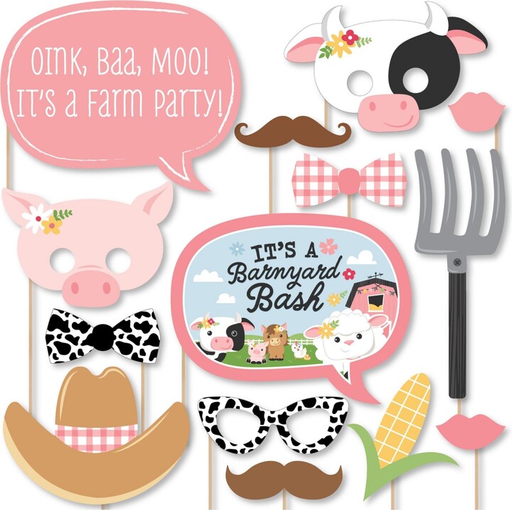 Big Dot Of Happiness Girl Farm Animals Barnyard Photo Booth Props Kit ...