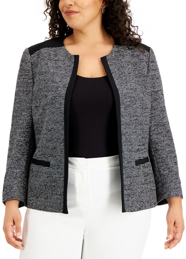 Kasper Plus Size Collarless Tweed Jacket - ShopStyle