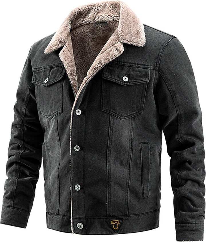 HULKAY Men's Fleece Lined Denim Jacket Thicken Windbreaker Military ...