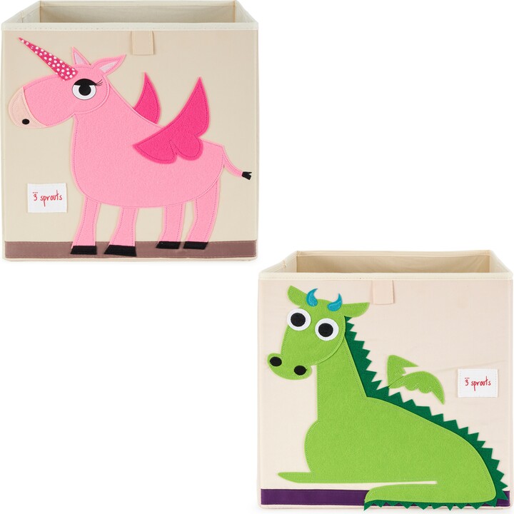 3 Sprouts Kids Felt Dragon Storage Cube Bin with Unicorn Fabric Storage ...